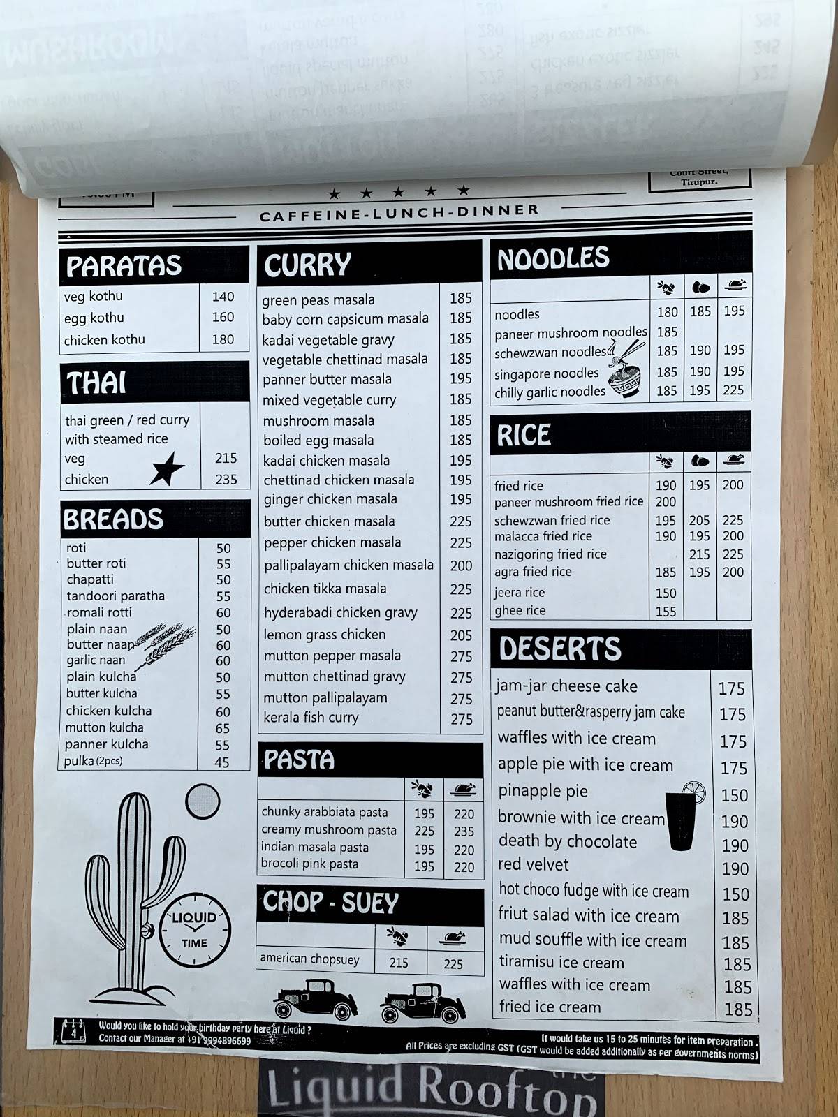 Menu at The Roof Restaurant, Tiruppur