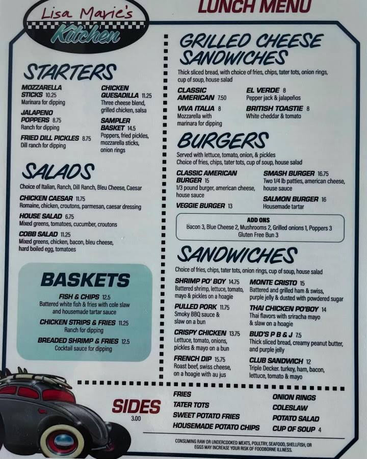 Menu at Lisa Marie's Kitchen restaurant, Las Vegas
