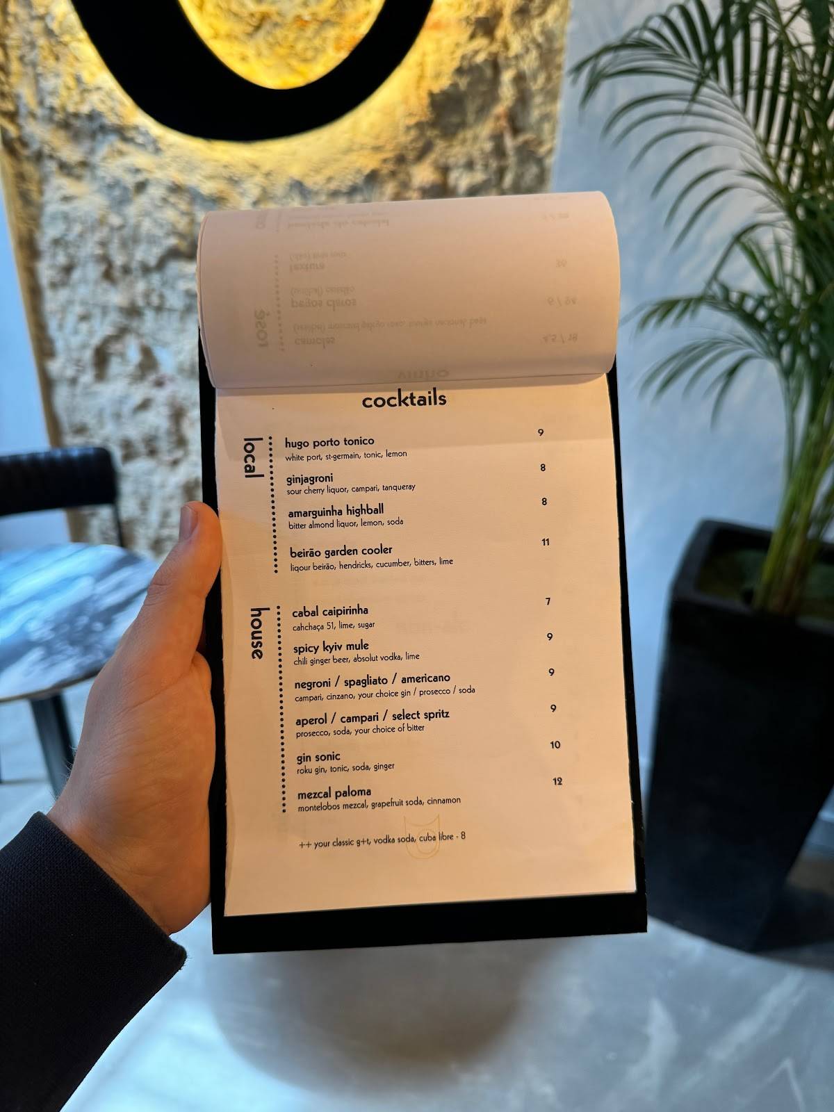 Menu at , Lisbon