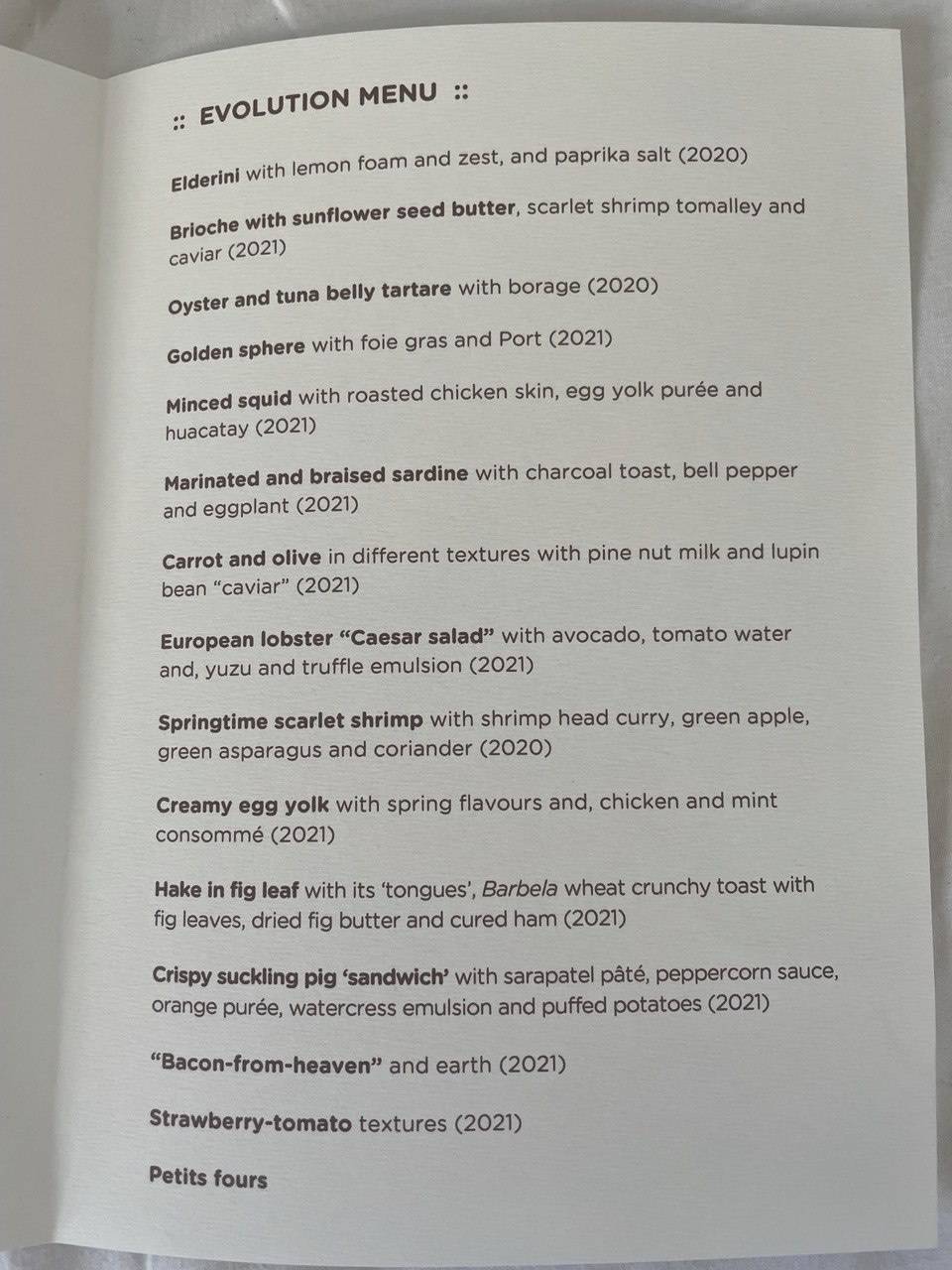 Menu at Belcanto restaurant, Lisbon, R. Serpa Pinto 10A