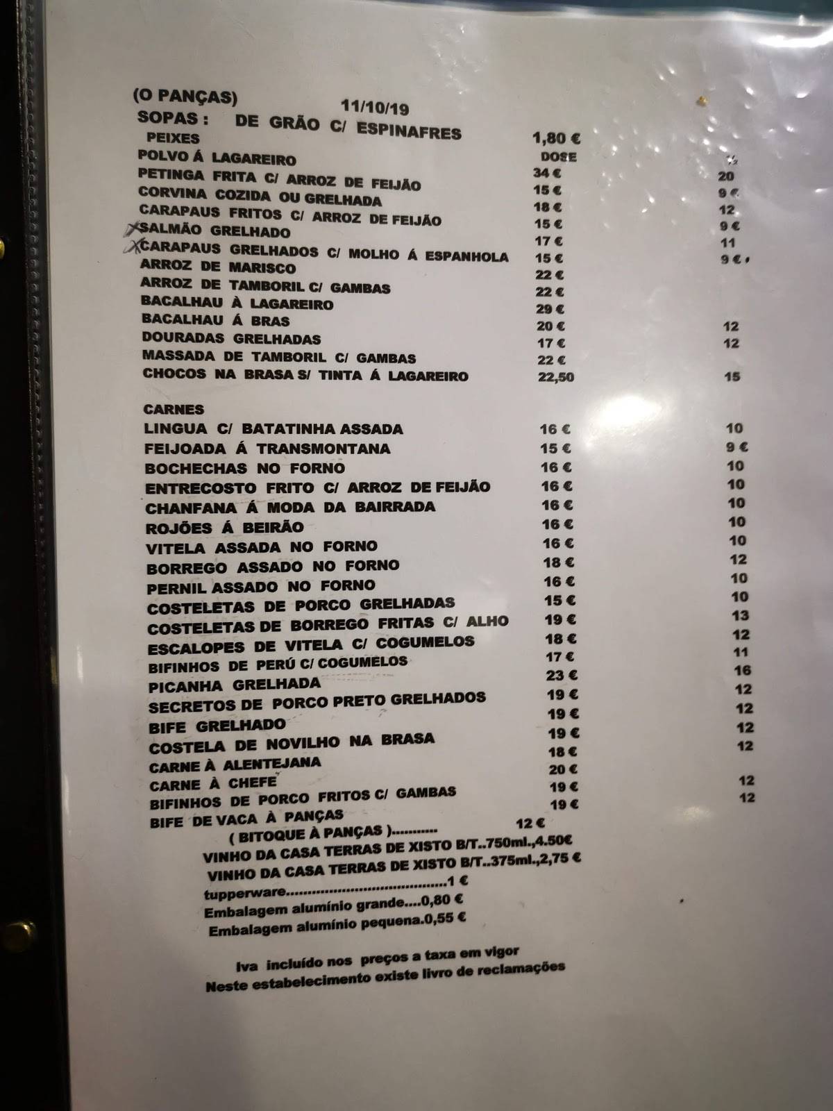 Menu em O Panças restaurante, Lisboa, Estr. Buraca 35