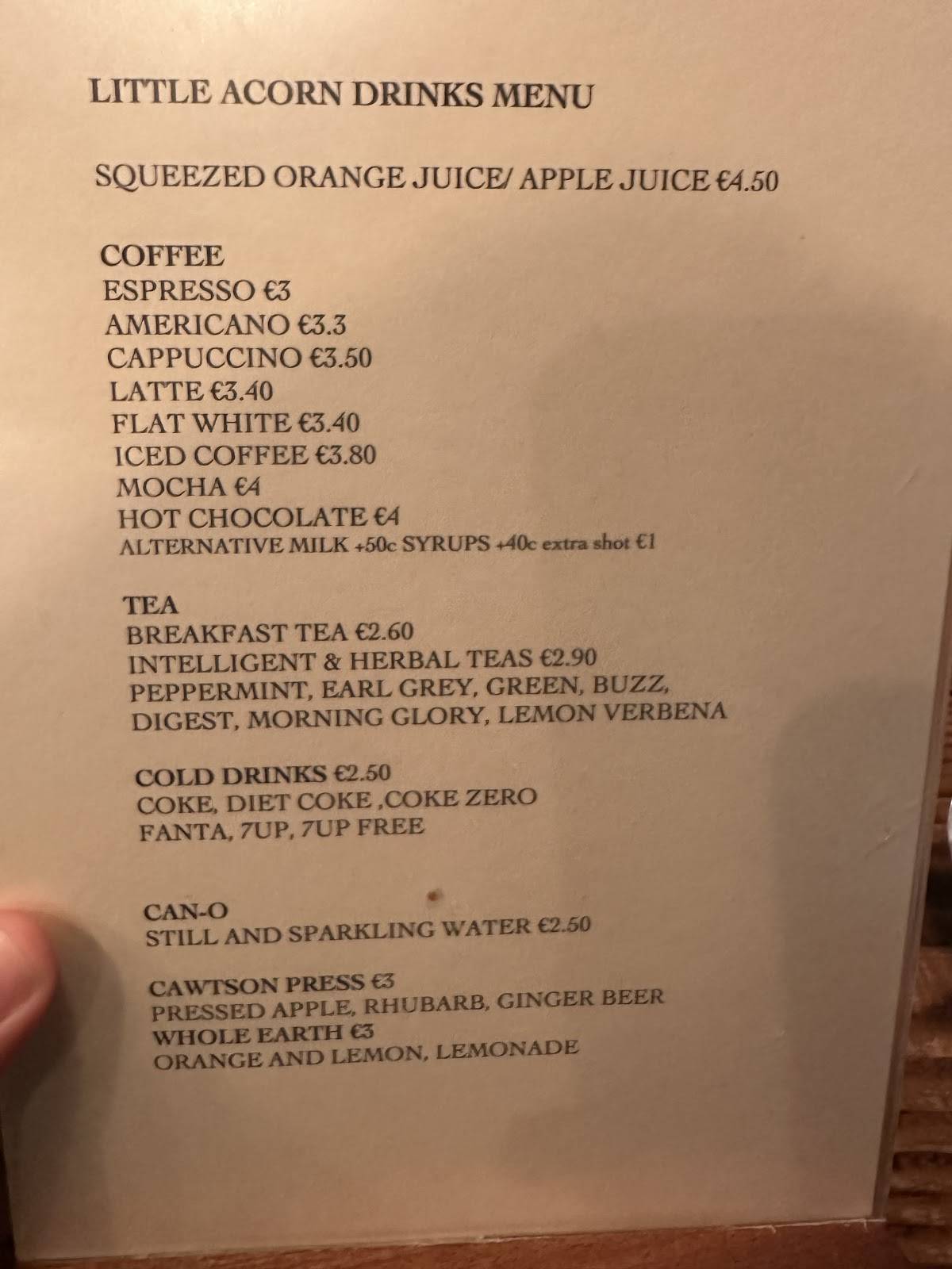 Menu at Little Acorn Cafe, Baltinglass