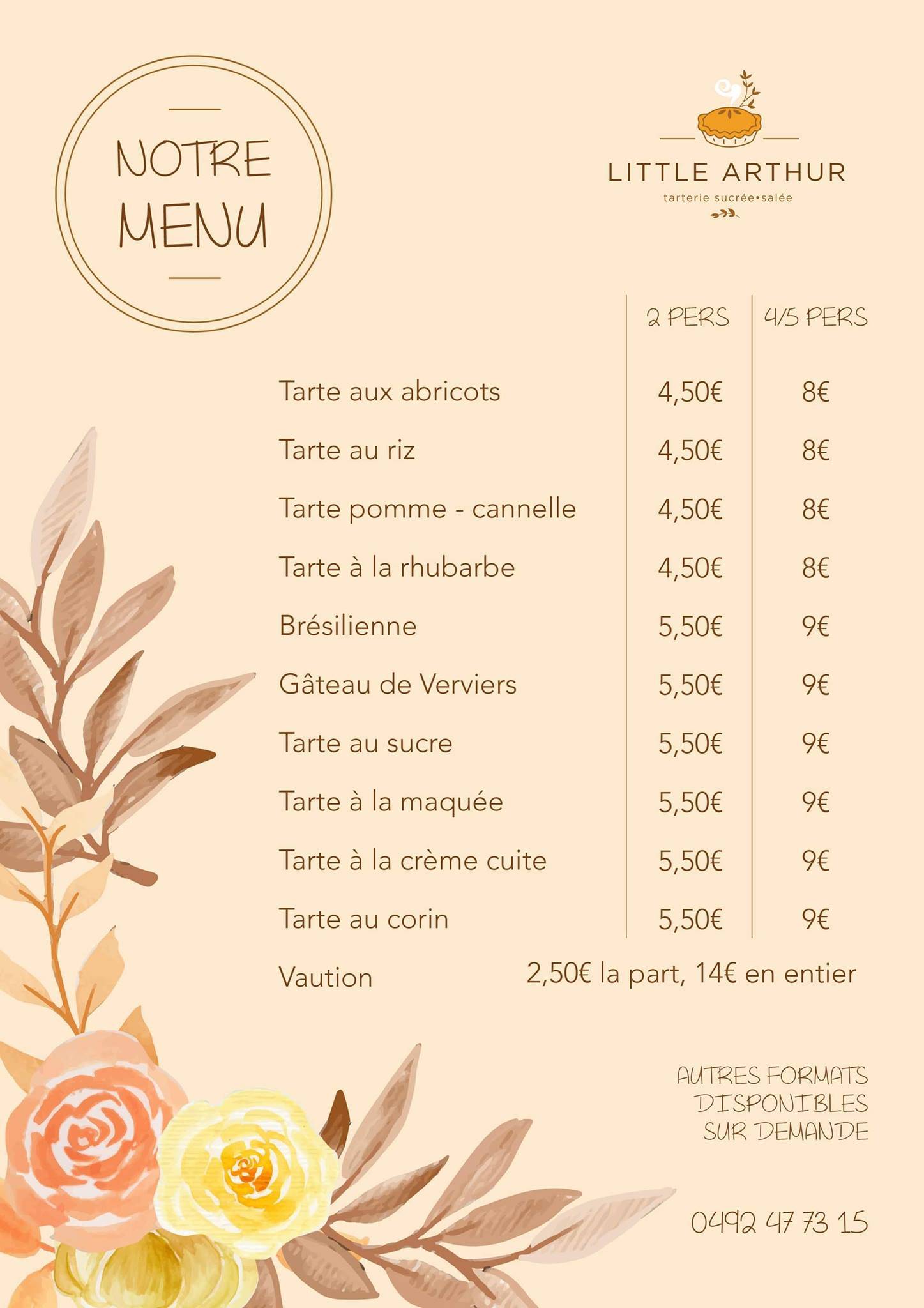 Menu at Little Arthur, Spa
