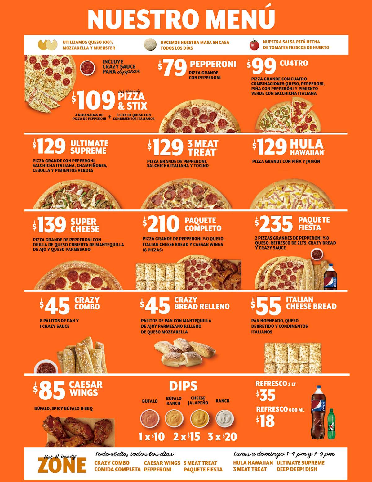 Carta de pizzería Little Caesars Prado, Tijuana, Blvd. Díaz Ordaz No. 12678