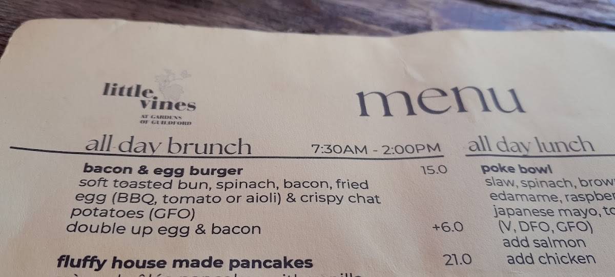 Menu at Little Guildford cafe, Guildford