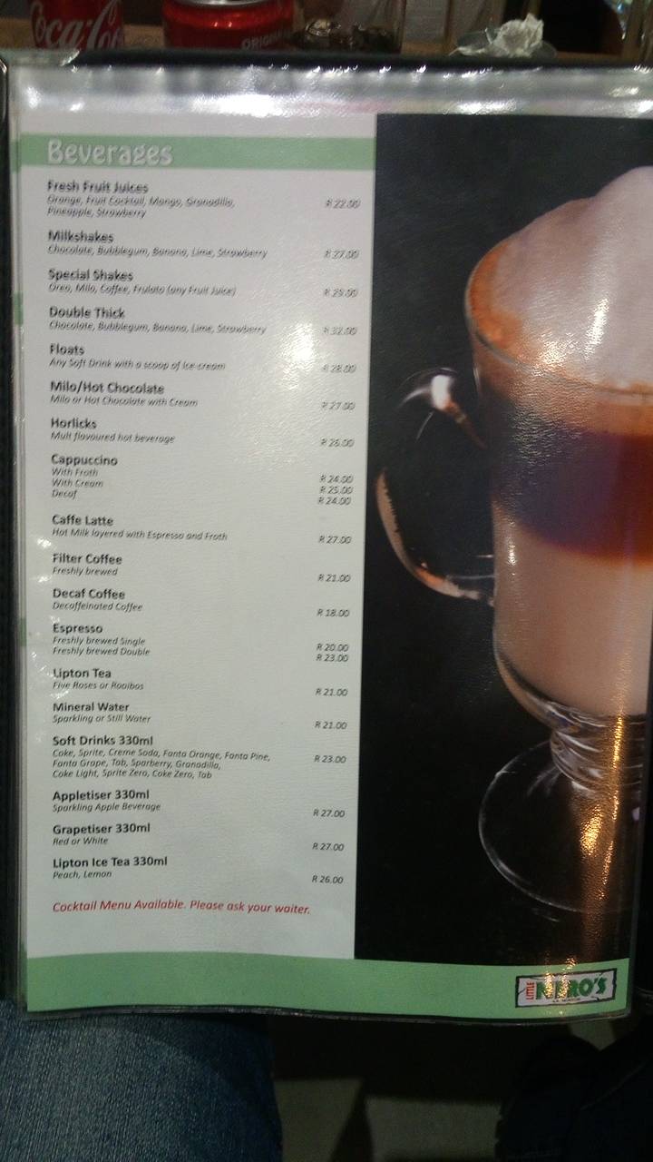 Menu at Little Neros restaurant, Boksburg