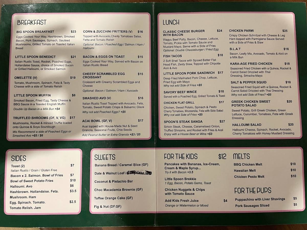Menu at Little Spoon Kitchen cafe, Hope Island