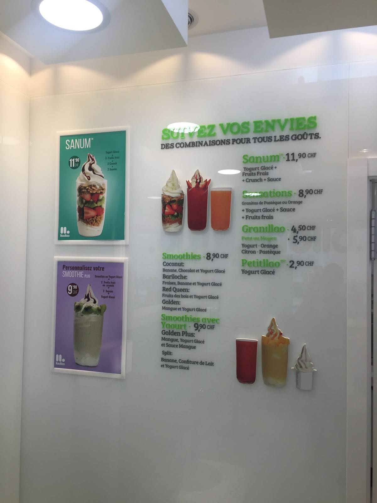 Menu at Frozen Yogurt LLAOLLAO, Montreux