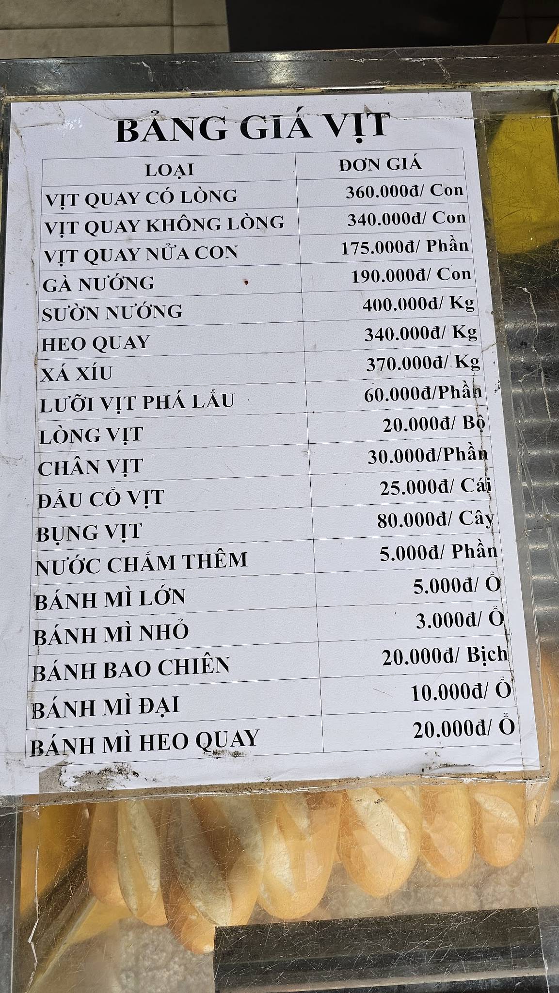 Carta del restaurante Lò Quay Heo Thành Công, Ciudad Ho Chi Minh (Saigón)