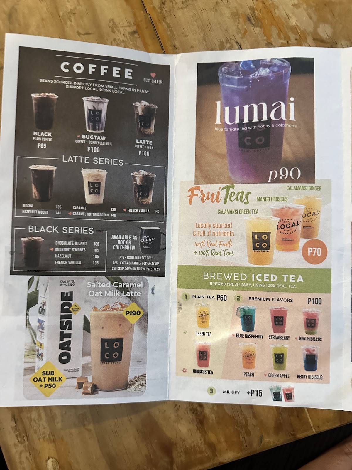 Menu at Local Coffee HQ (LoCo) cafe, Iloilo City, San Jose St