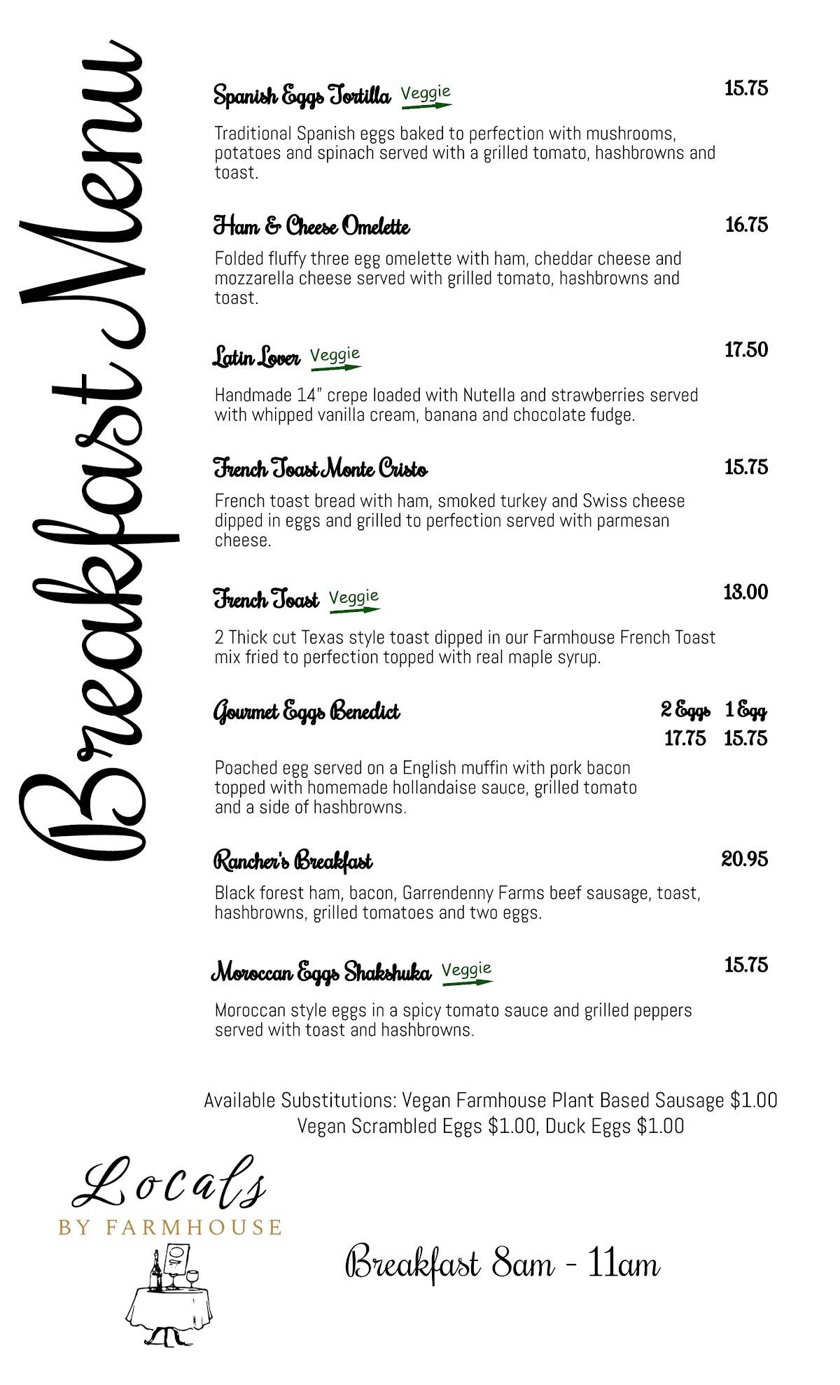 Menu at Locals by Farmhouse YXS restaurant, Prince George