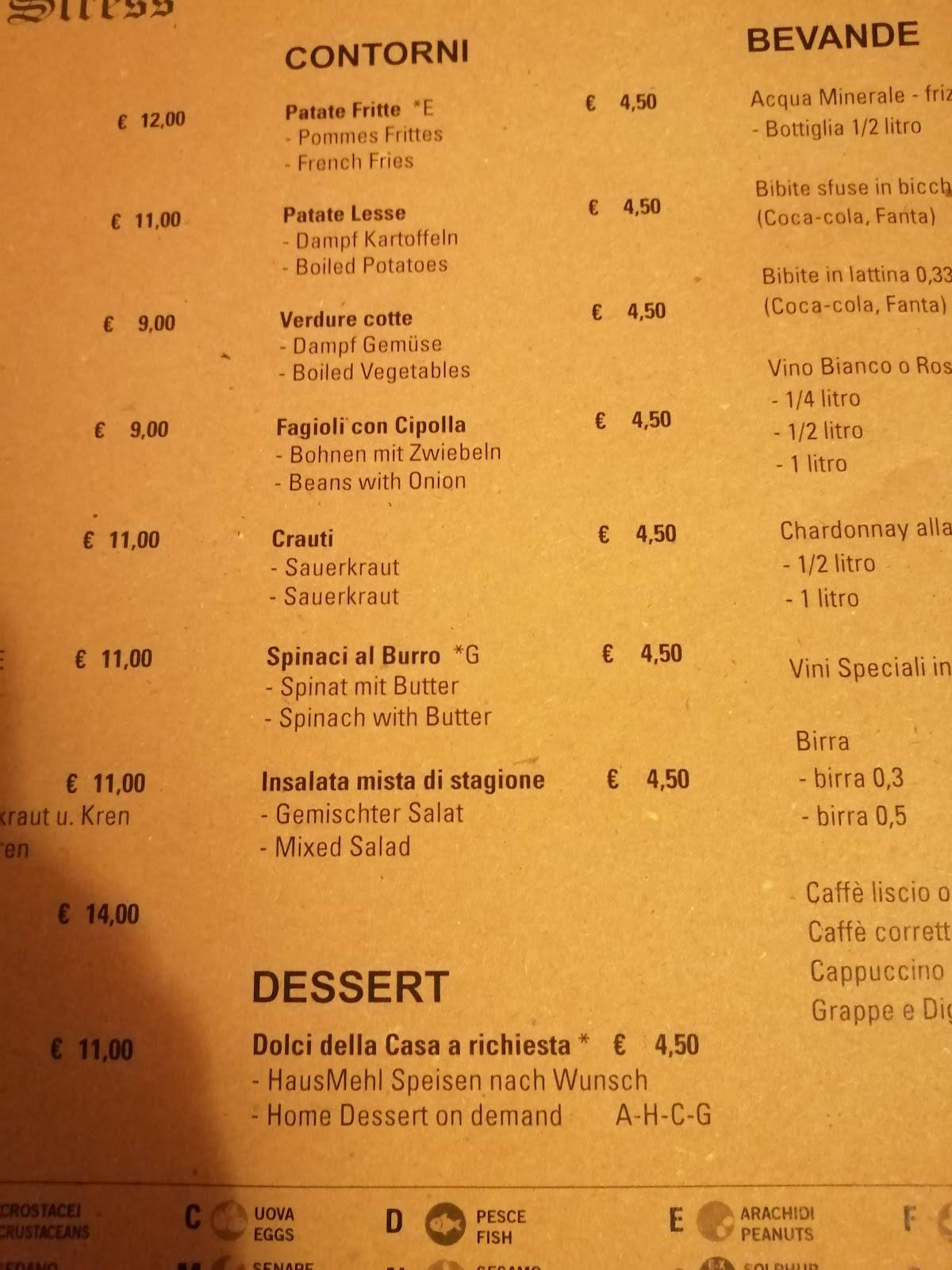 Speisekarte von Locanda Aquila Nera restaurant, Malborghetto