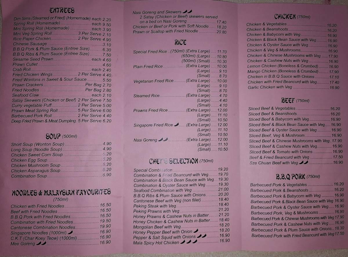 Menu at Loi Eng Restaurant, Ferntree Gully