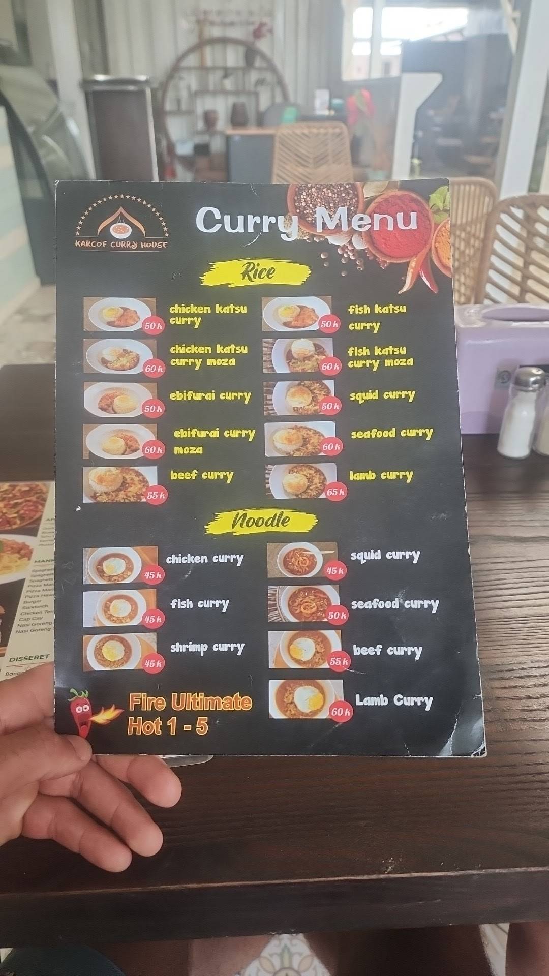 Menu at Lombok Box cafe, Indonesia