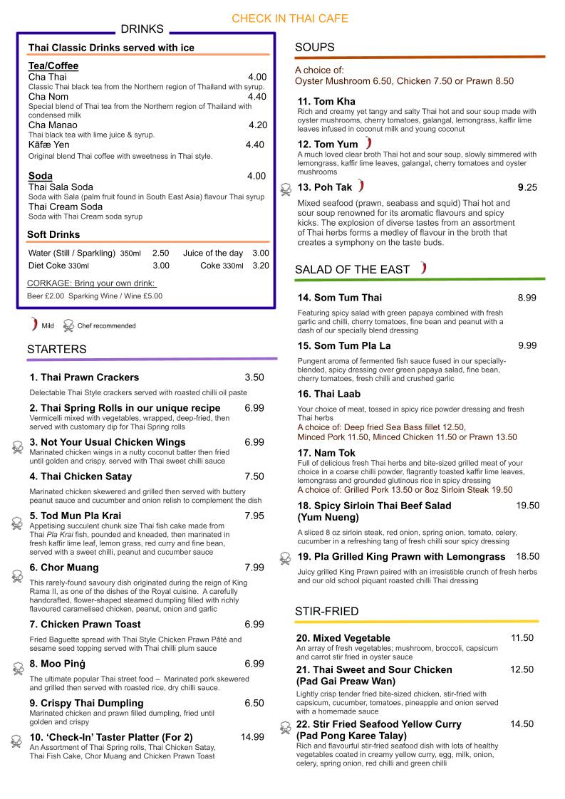 Menu at Check In Thai Cafe, London