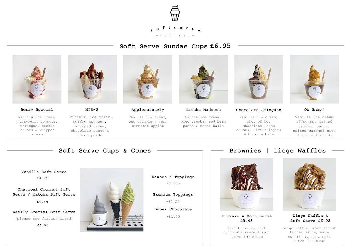 Menu at Soft Serve Society desserts, London, 35 Earlham St