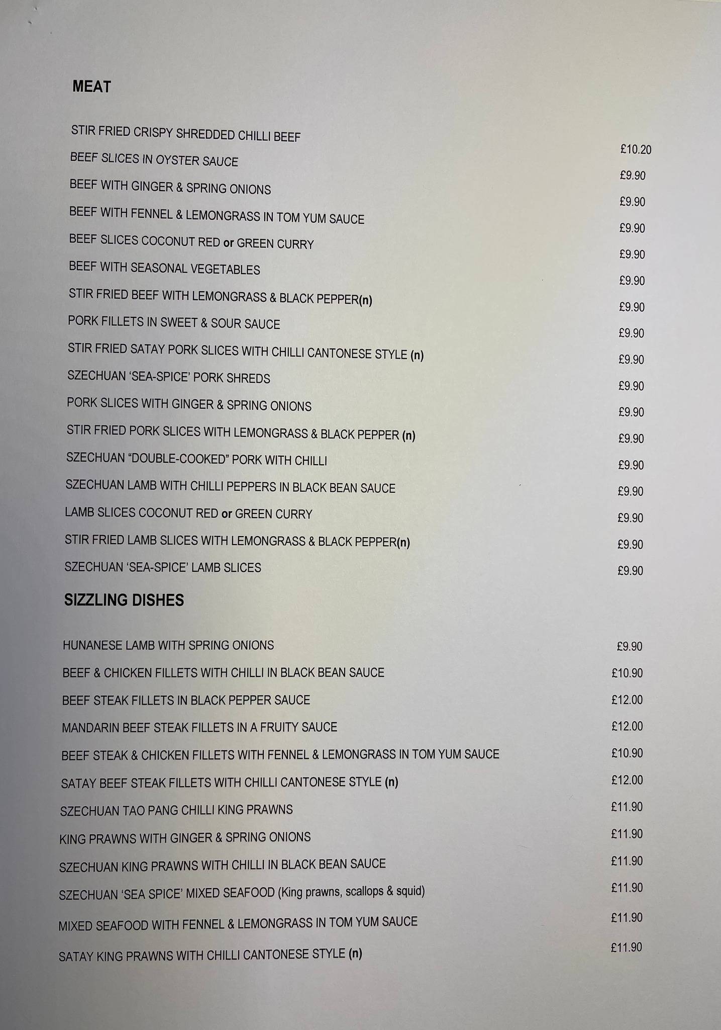 Menu at The Dragon Inn restaurant, Richmond, 130 Sheen Rd