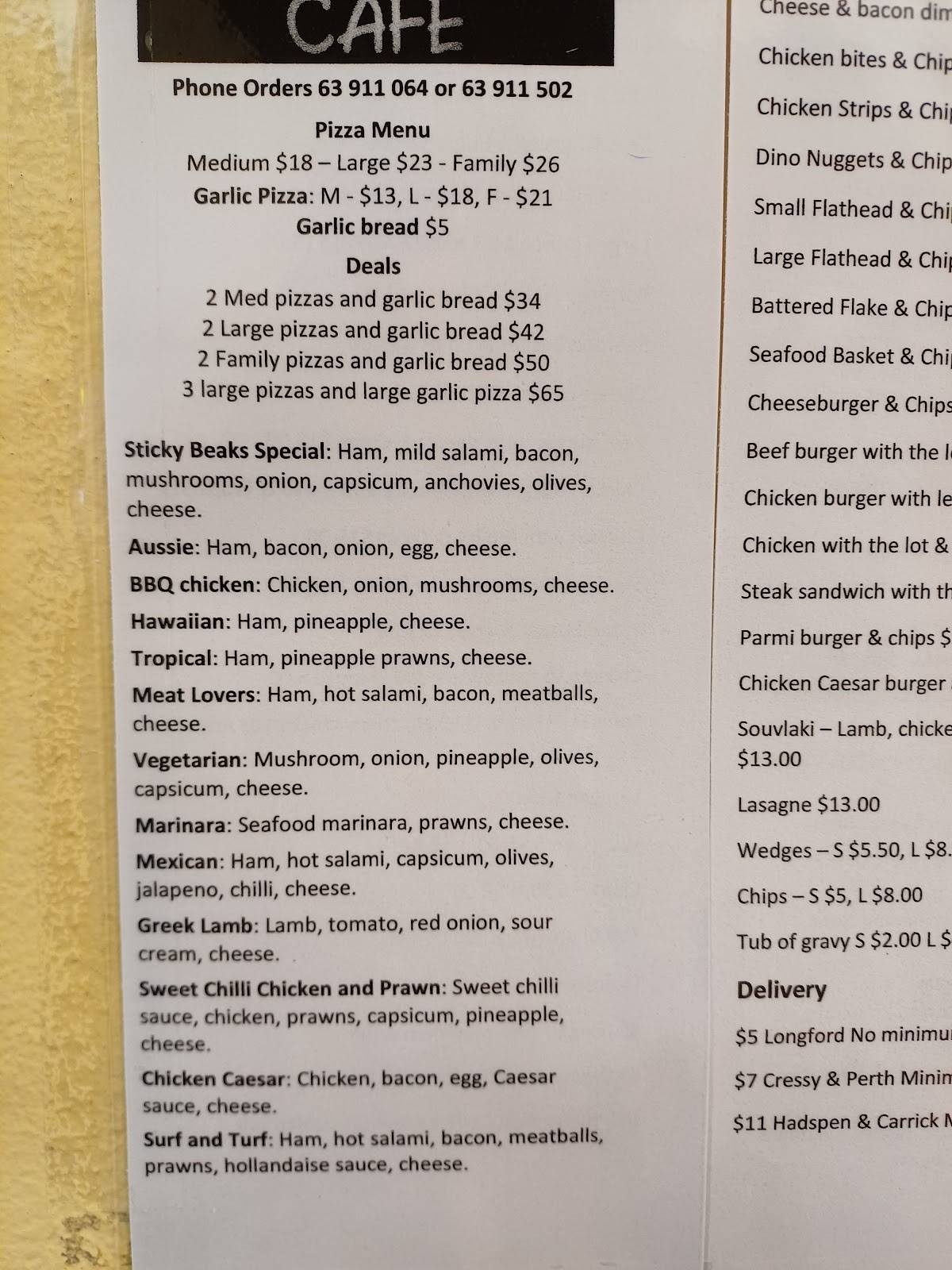 Menu at Sticky Beaks Pizza restaurant, Longford