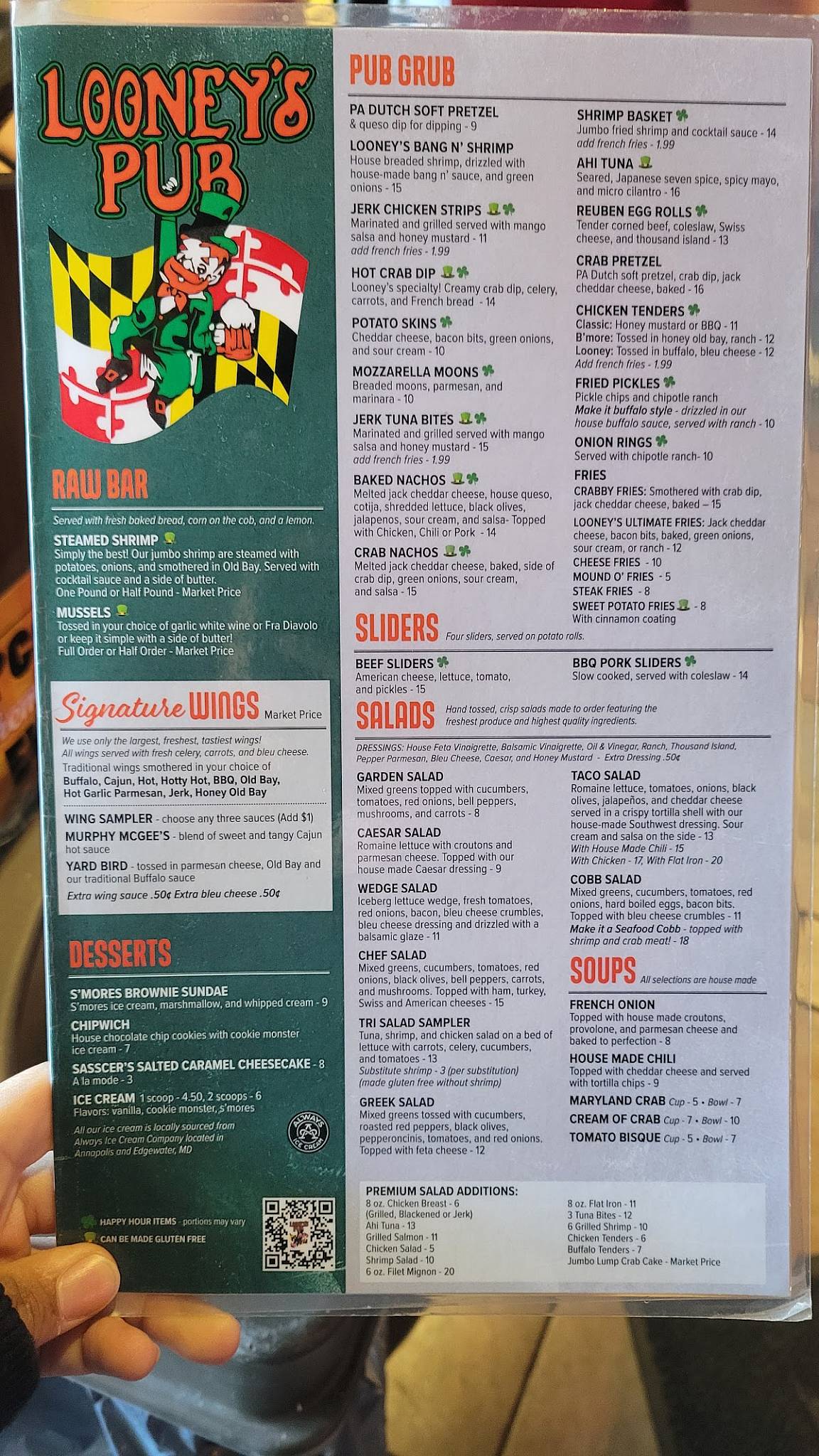 Menu at Looney’s Pub Perry Hall, Overlea, Belair Rd