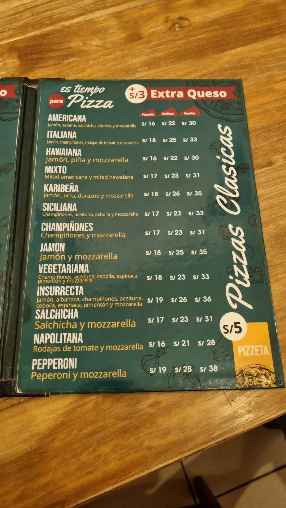 Carta del restaurante Los Andes, Arequipa