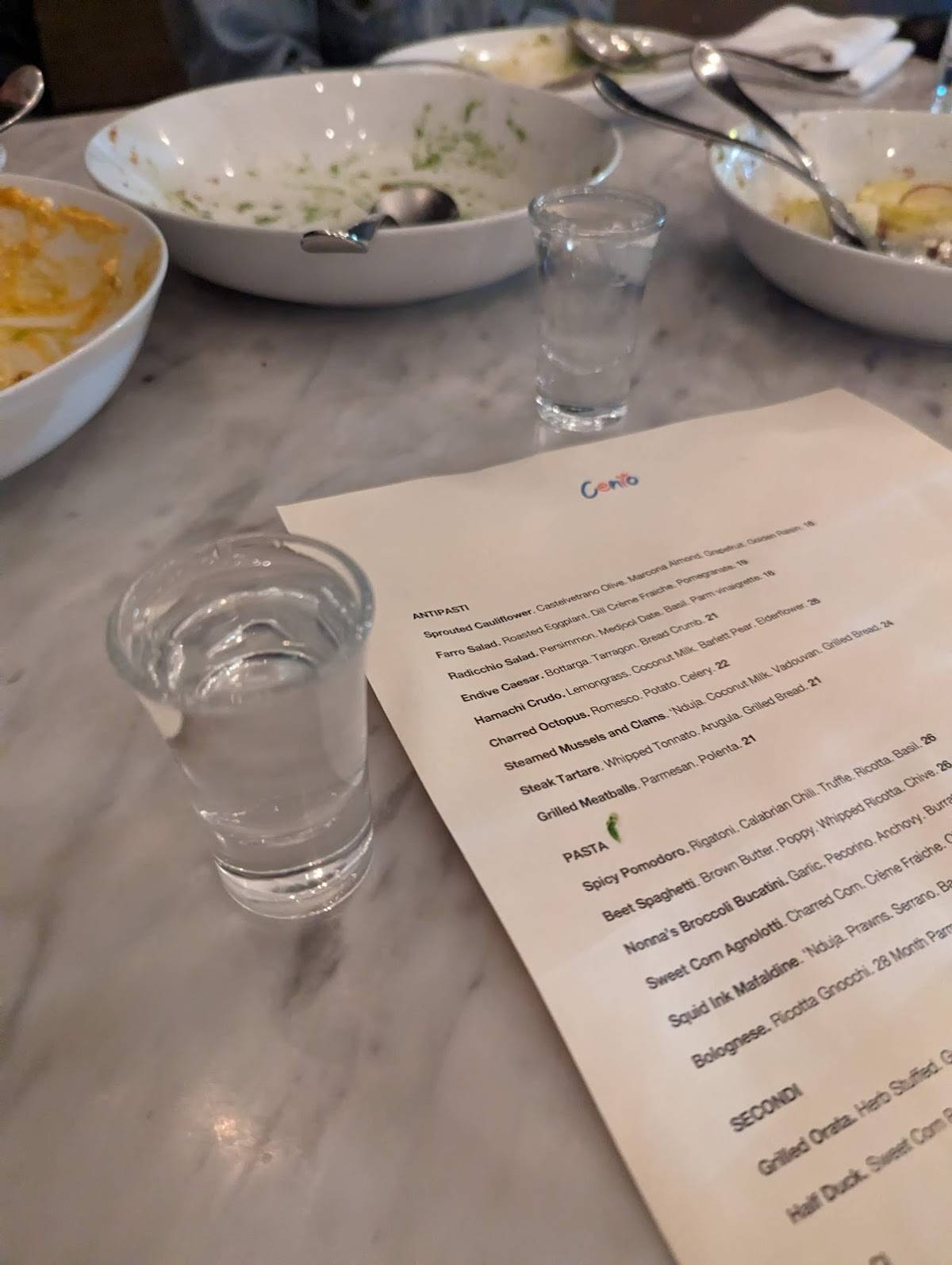 Menu at Cento restaurant, Los Angeles, W Adams Blvd