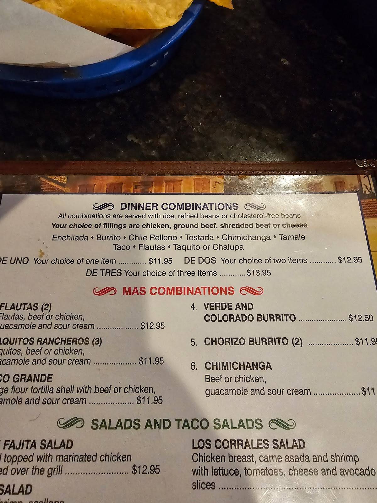 Menu at Los Corrales restaurant, Show Low, 59 W Deuce of Clubs