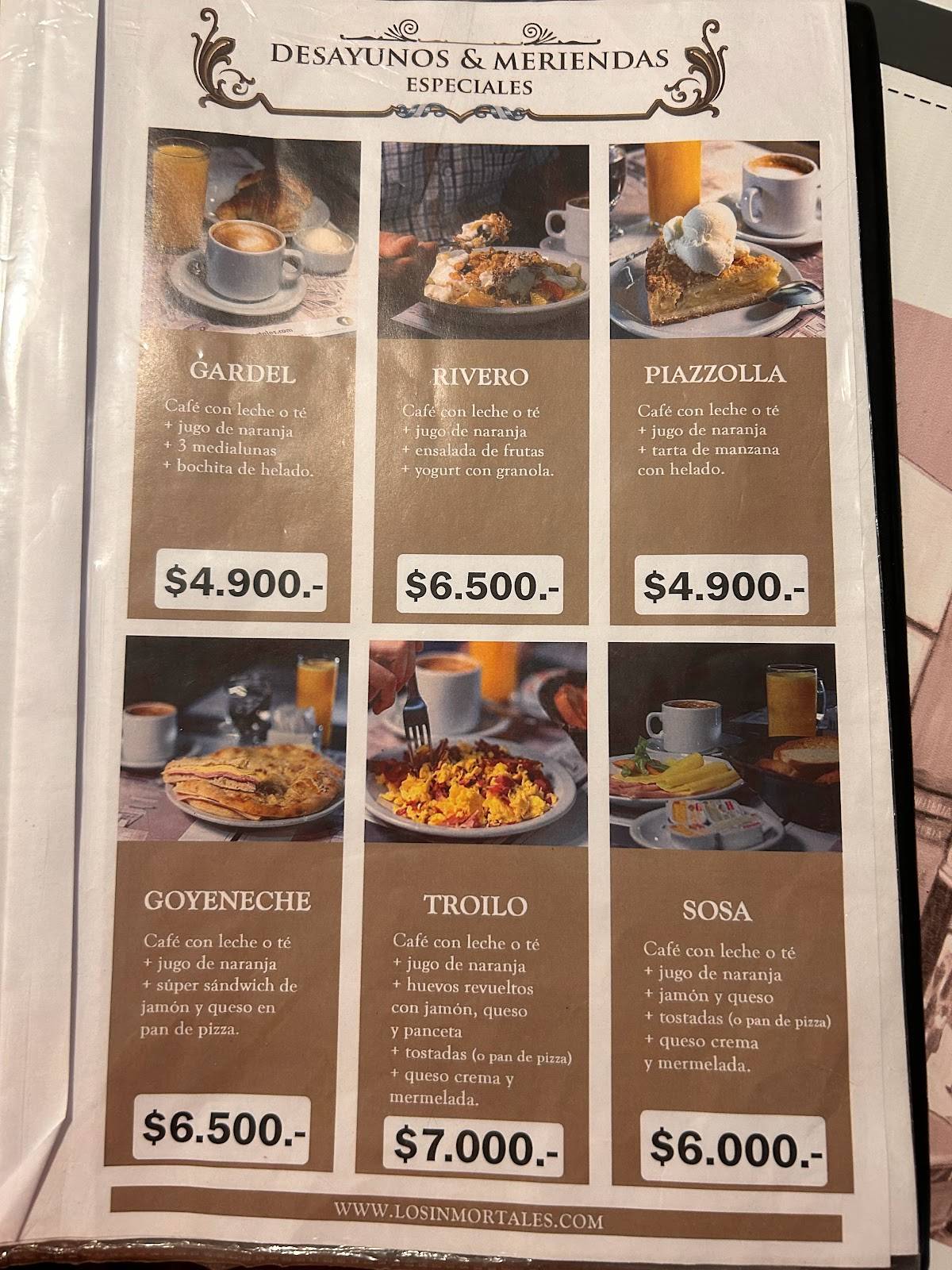 Carta de Pizzería Los Inmortales, Buenos Aires, Lavalle 746
