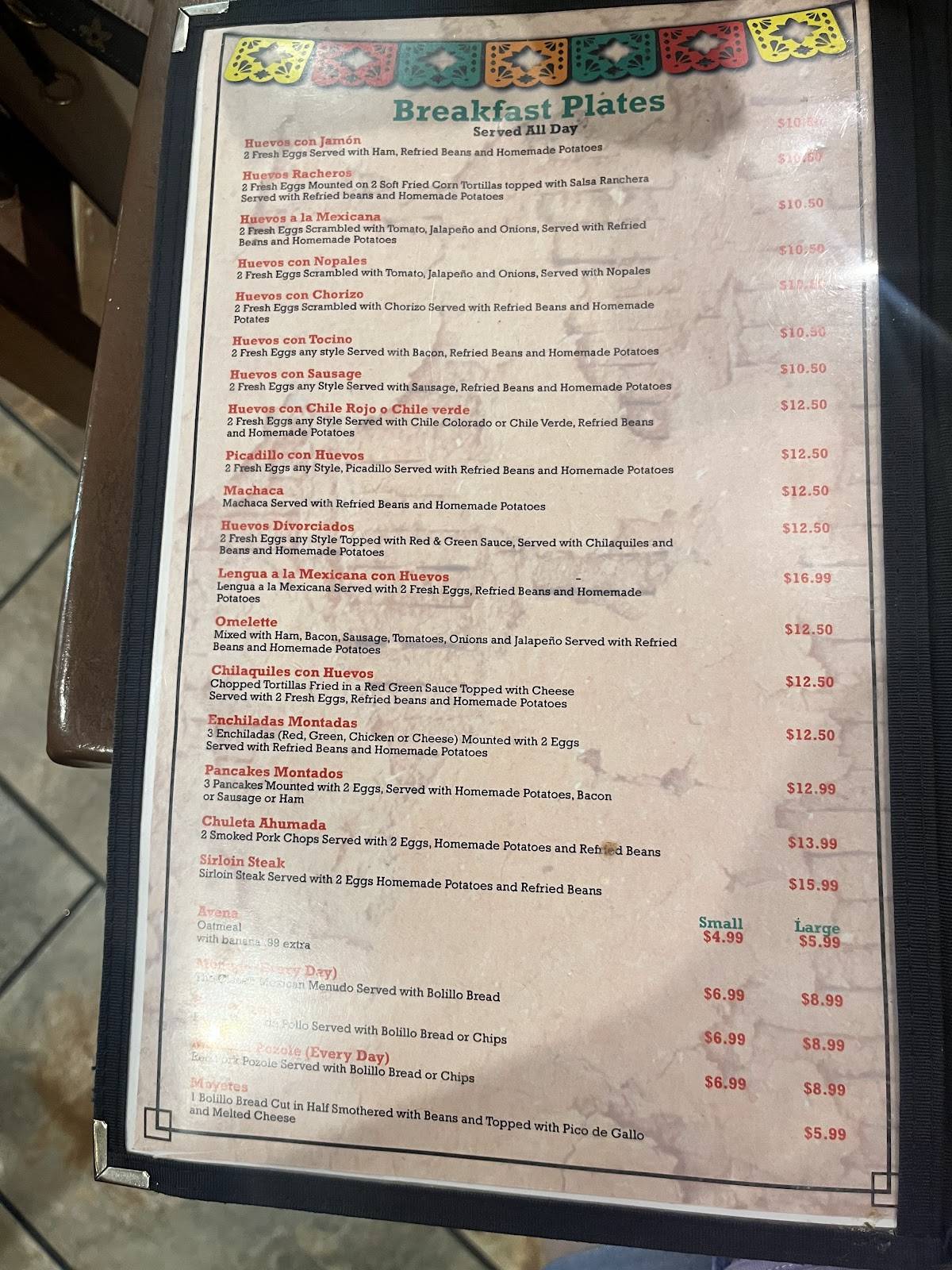 Menu at Los Jarrones restaurant, El Paso, 170 Redd Rd