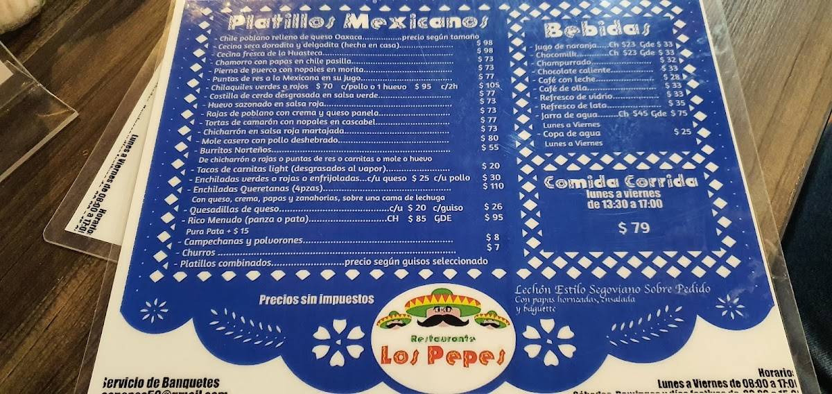 Carta del restaurante Los Pepes, Santiago del Querétaro, Acceso a 5 del ...