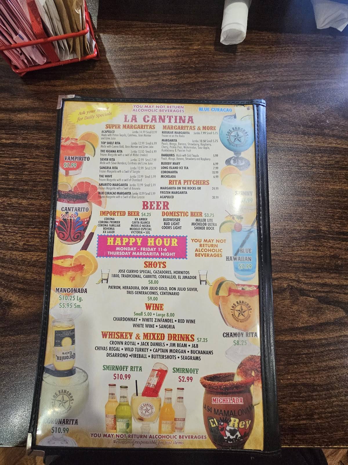 Menu at Los Ranchos Mexican Restaurant, Crockett, TX-304 Loop