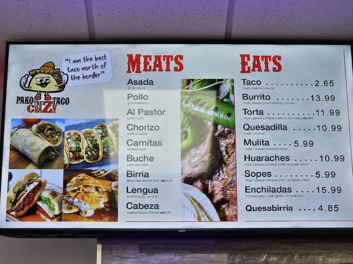 Menu at Los Tacos Lokos restaurant, Riverside, 3411 Van Buren Boulevard