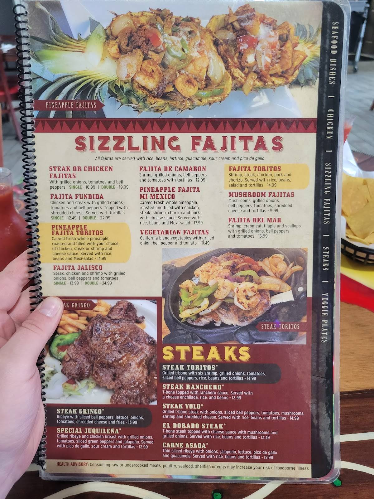 Menu at Los Toritos restaurant, Syracuse