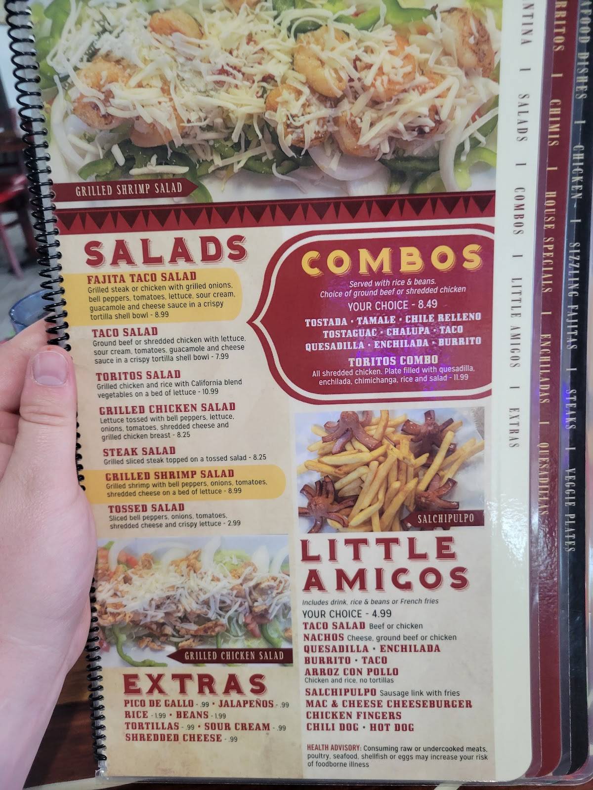 Menu at Los Toritos restaurant, Syracuse