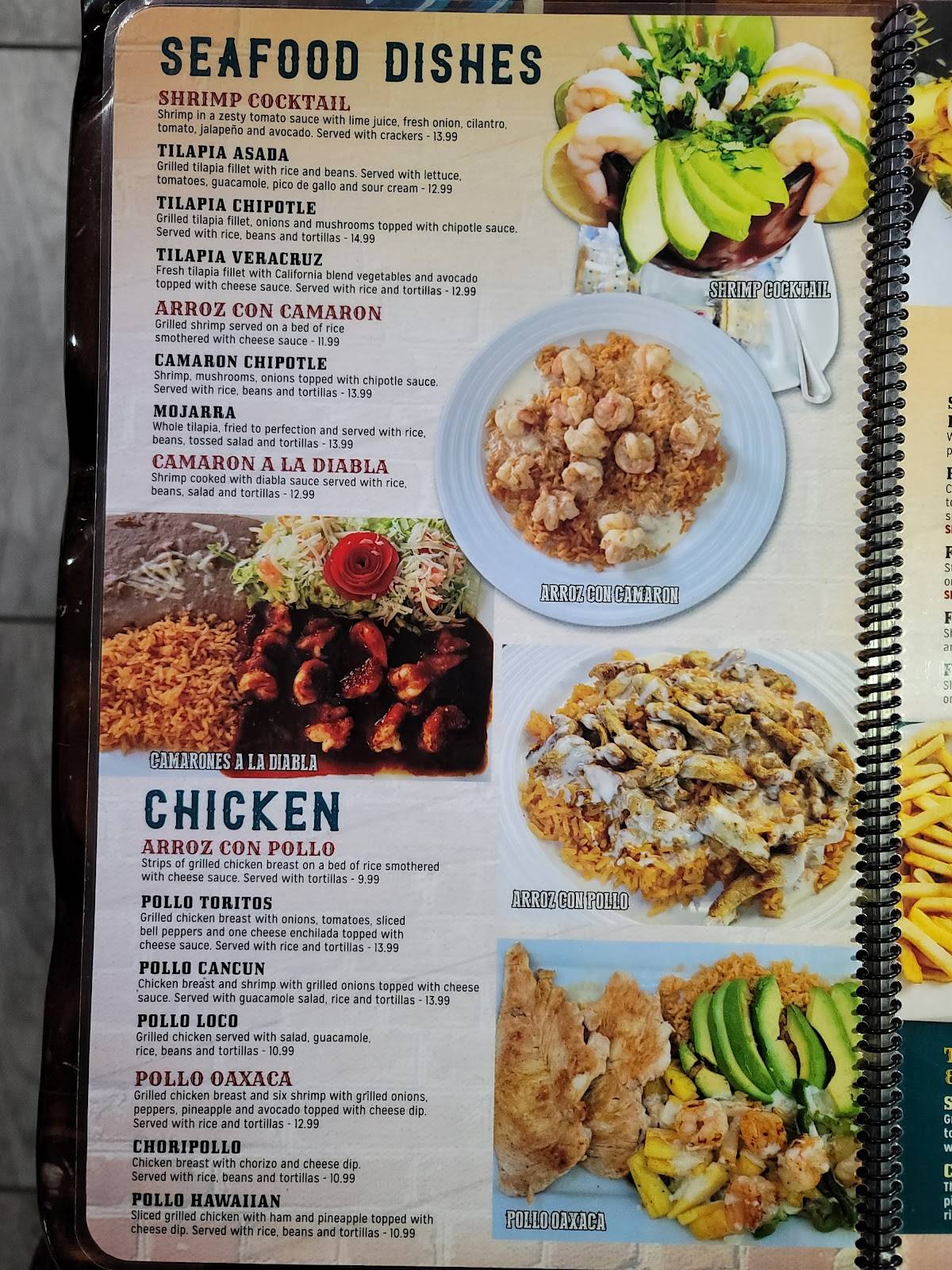 Menu at Los Toritos restaurant, Syracuse