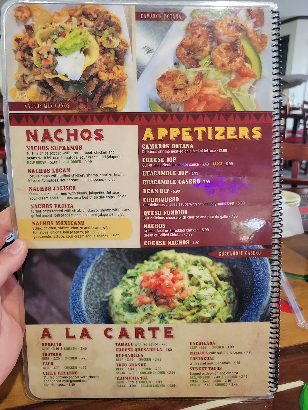 Menu at Los Toritos restaurant, Syracuse