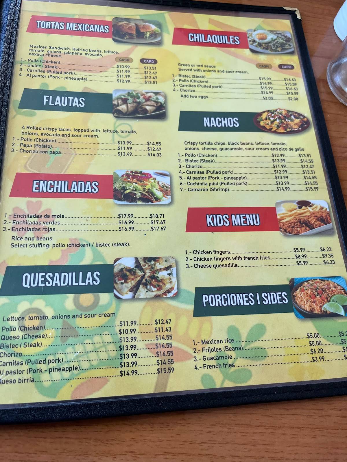 Menu at Los Tres Hermanos Taqueria restaurant, Clinton