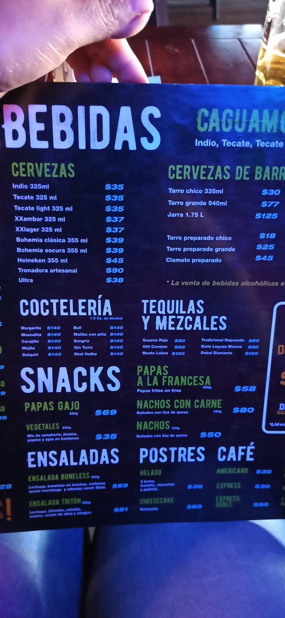 Carta del restaurante Los Tritones Insurgentes, Ciudad del México