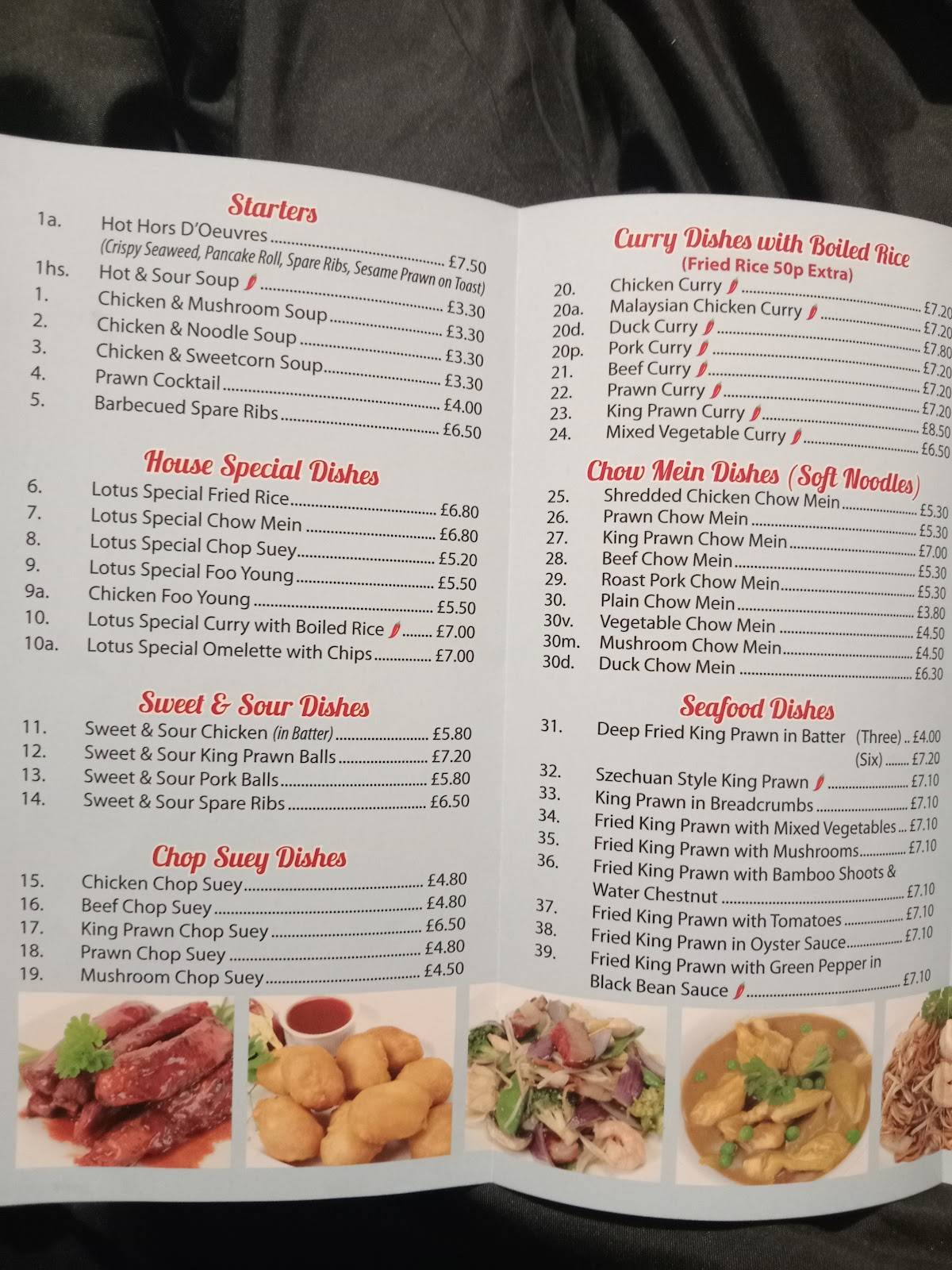 Menu at Lotus House fast food, Stanford-le-Hope