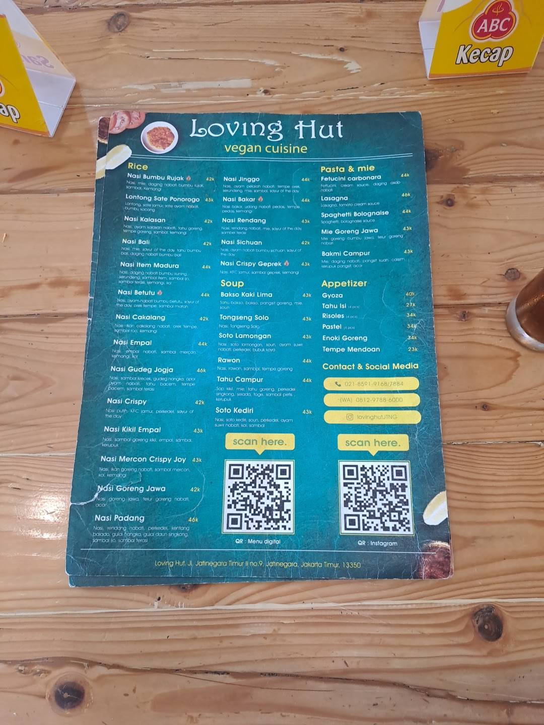 Menu at Loving Hut restaurant, East Jakarta, Jl. Jatinegara Timur II No ...