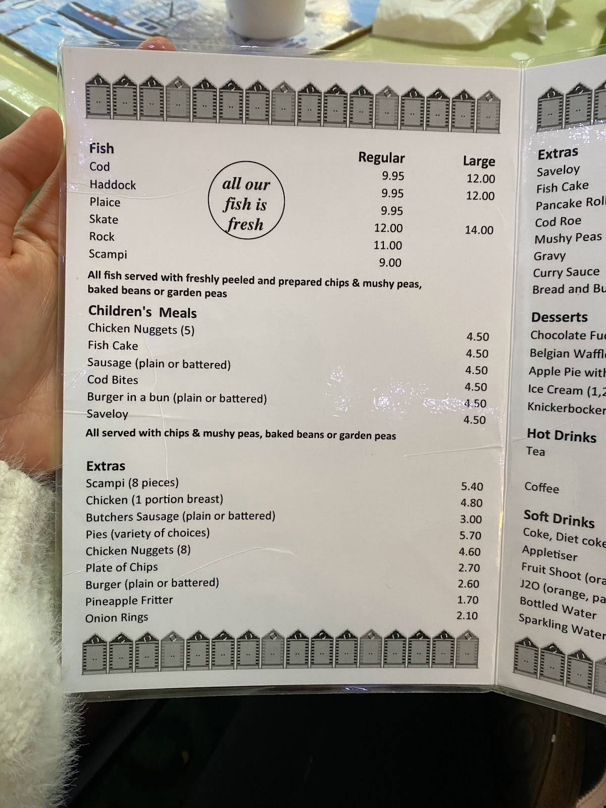 Menu at Beach Fish & Chip Shop fast food, Lowestoft