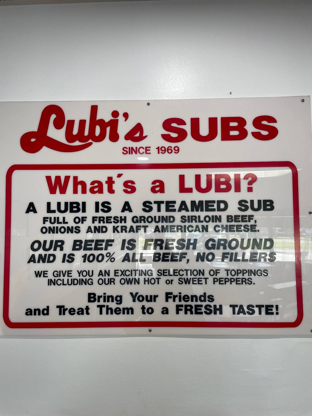 Menu at Lubi's Hot Subs fast food, Jacksonville, Beach Blvd