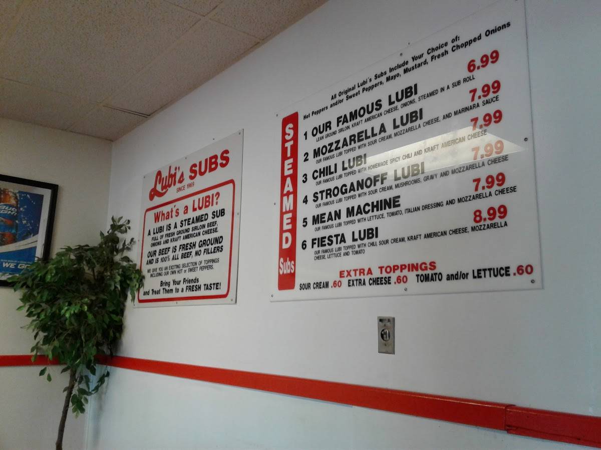 Menu at Lubi's Hot Subs fast food, Jacksonville, Beach Blvd