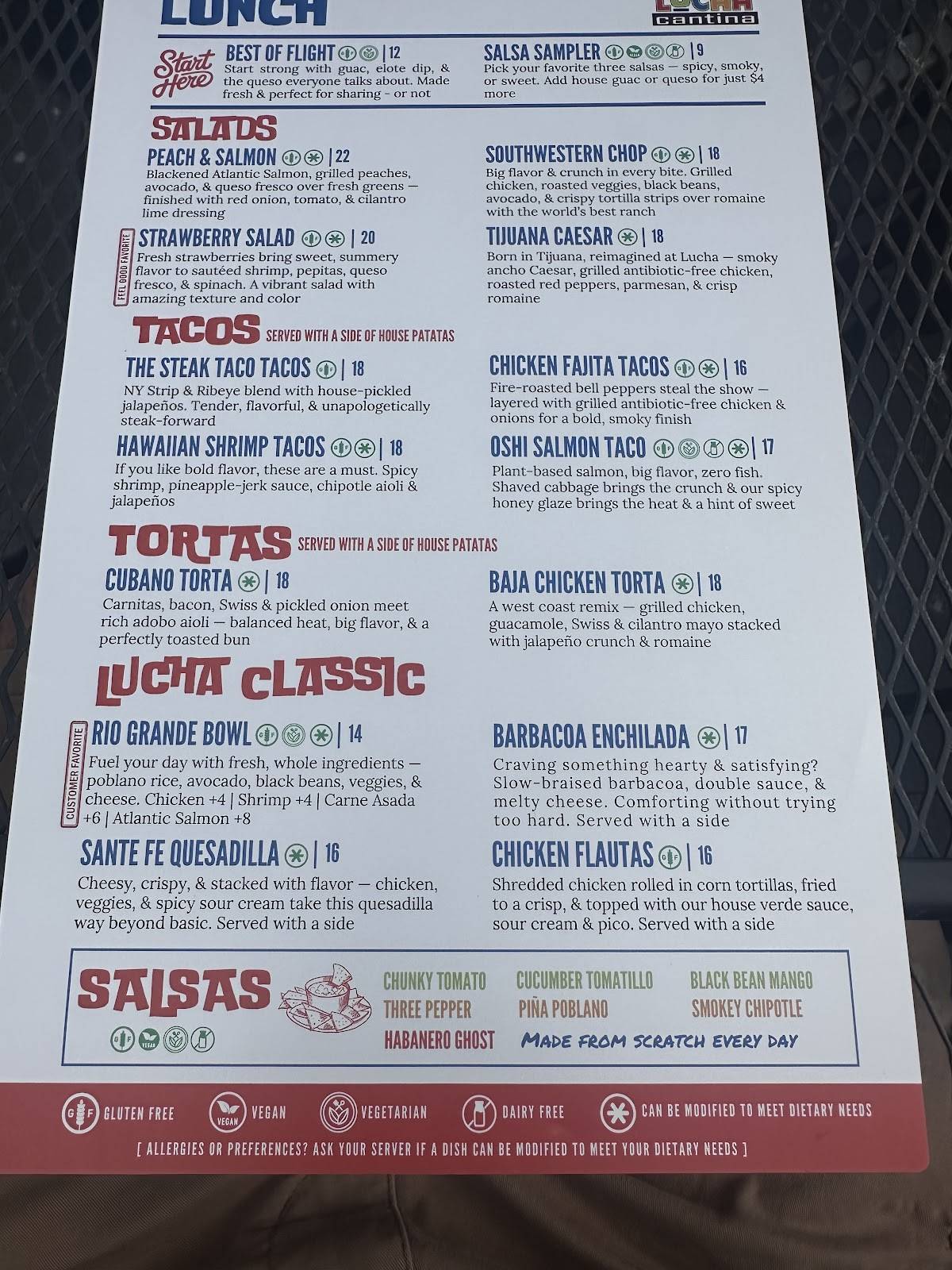 Menu at Lucha Cantina restaurant, Rockford