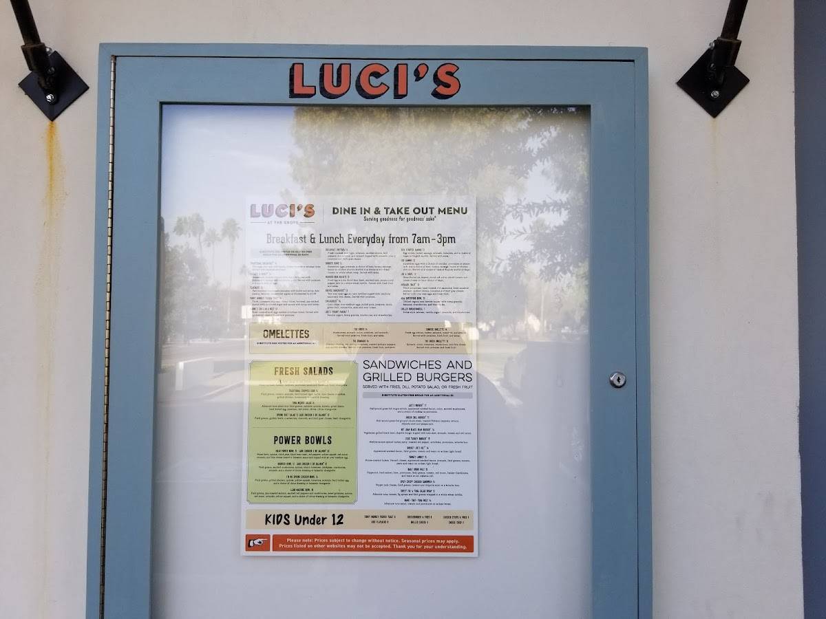 Menu at Luci's at the Grove restaurant, Scottsdale