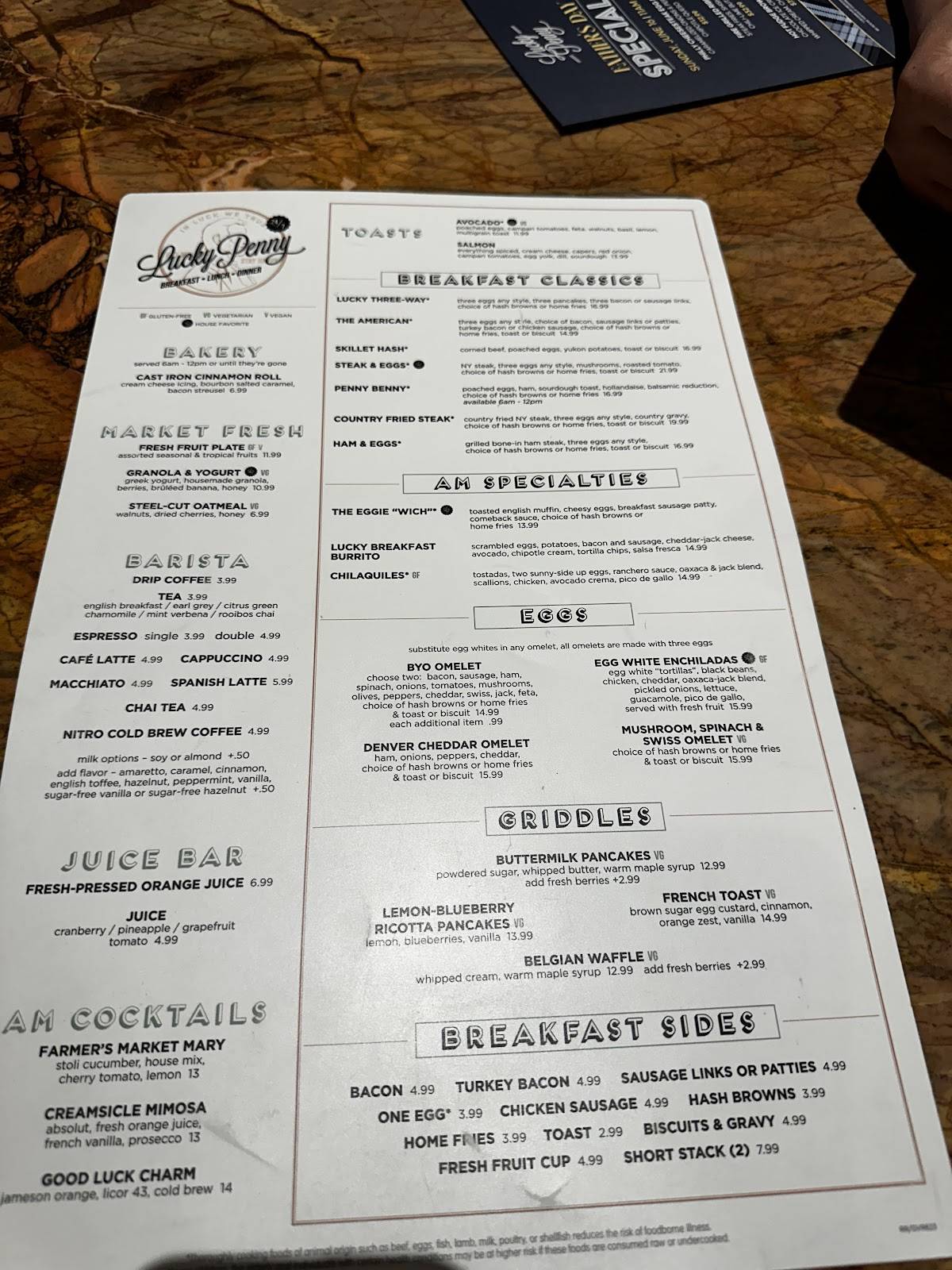 Menu at Lucky Penny at Green Valley Ranch cafe, Henderson