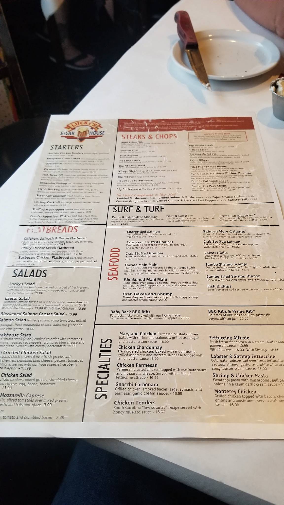 Menu at Lucky's Steakhouse, Bay City