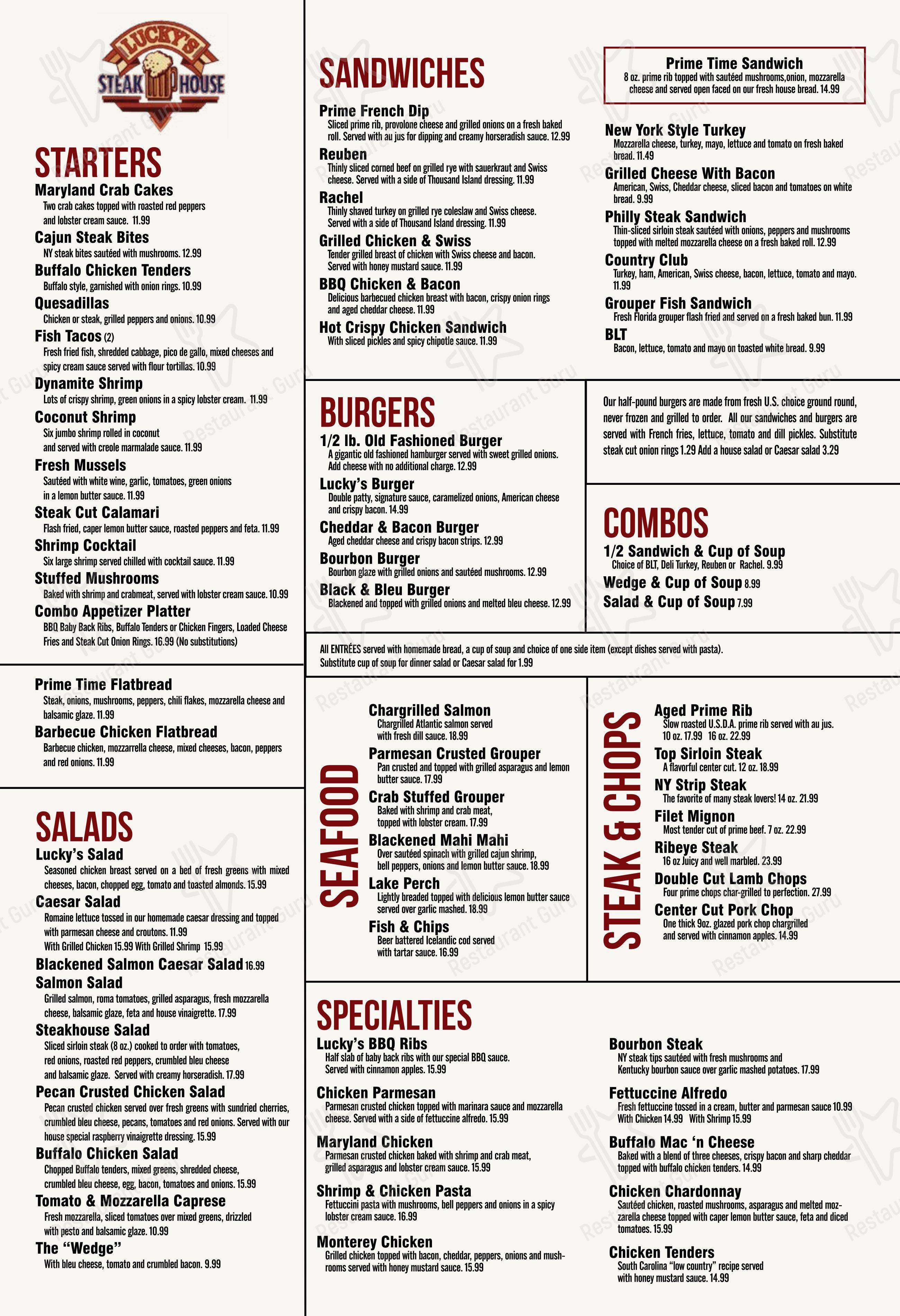 Menu at Lucky's Steakhouse, Bay City