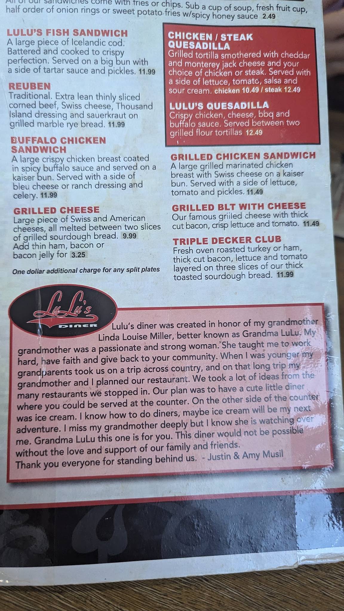 Menu at Lulu's Diner Wapak restaurant, Wapakoneta