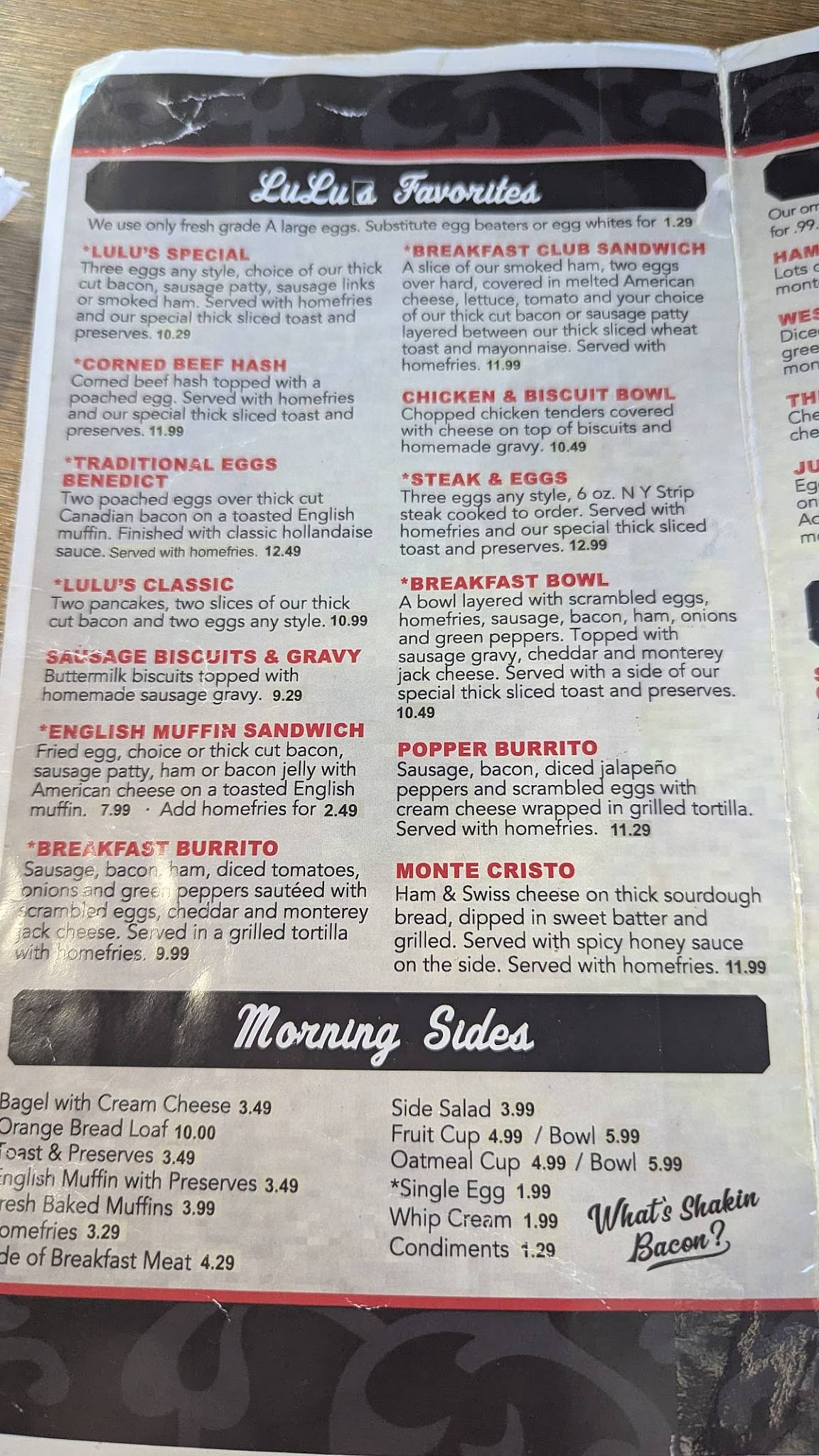 Menu at Lulu's Diner Wapak restaurant, Wapakoneta
