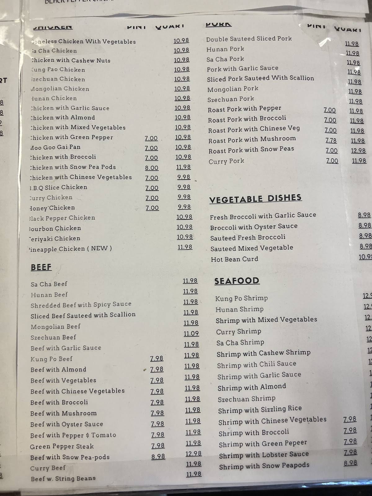 Menu at Lung Fung Restaurant, Zion